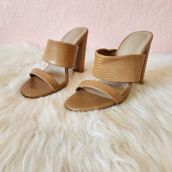 ShuShop | Shoes | Shu Shop Erin Tan Animal Print Block Heel Mule Sandals | Poshmark